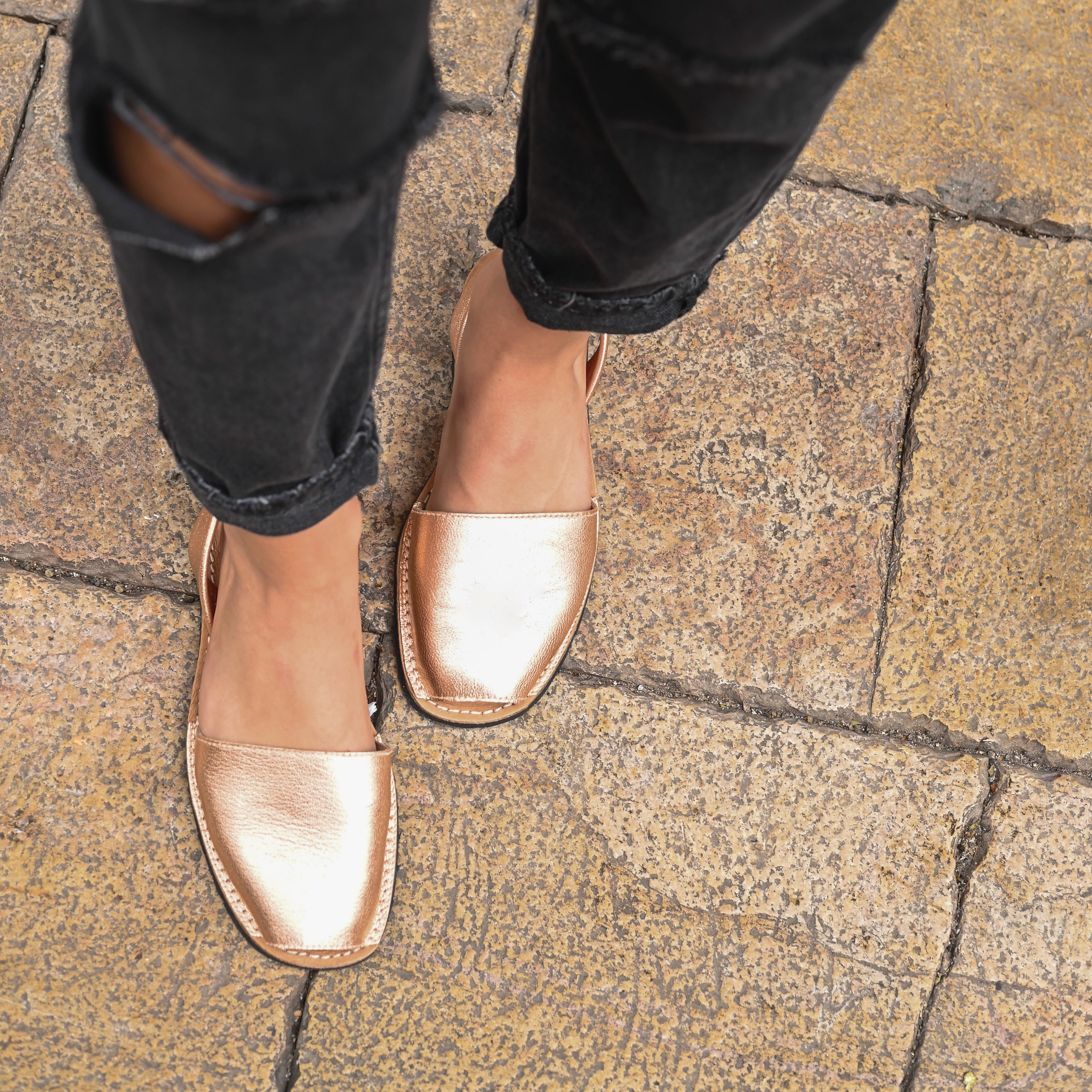 Metallic rose gold sandals