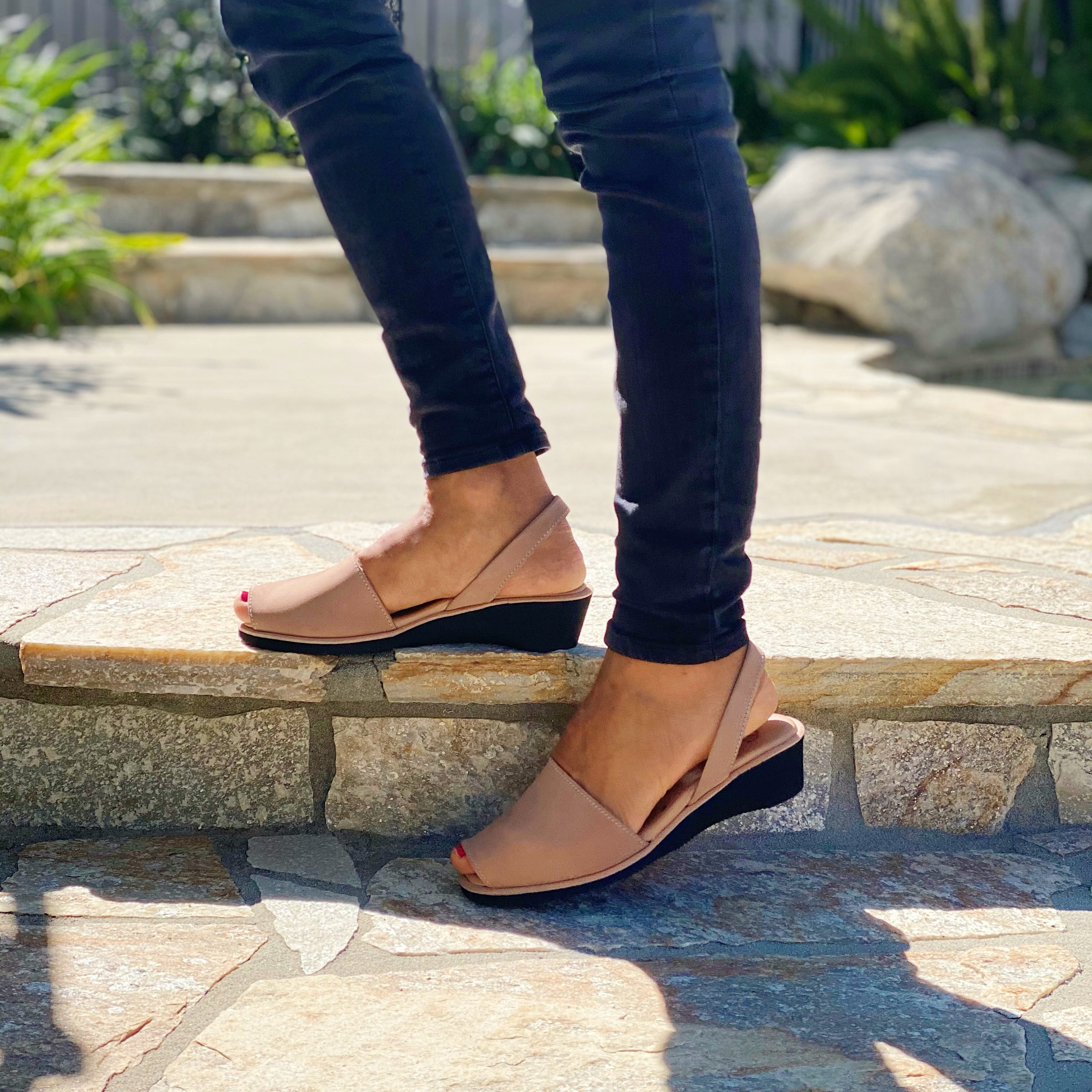 Tan nubuck midi wedge sandals